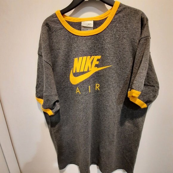 Nike | Shirts | Vintage 9s Nike Air Tshirt Size M Gray Yellow Ringer ...